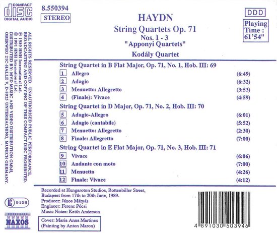 Kodaly Quartet - String Quartets Op. 71, Nos. 1-3 (CD), Kodaly Qrt | Muziek | bol