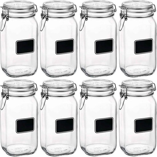 8x Weckpotten/inmaakpotten met krijtplaatje en beugelsluiting 1,5 L ...