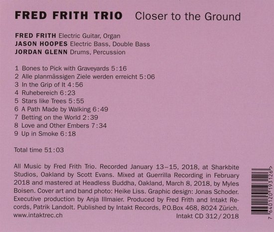 Fred Frith Trio, Jason Hoopes, Jordan Glenn - Closer To The Ground (CD ...