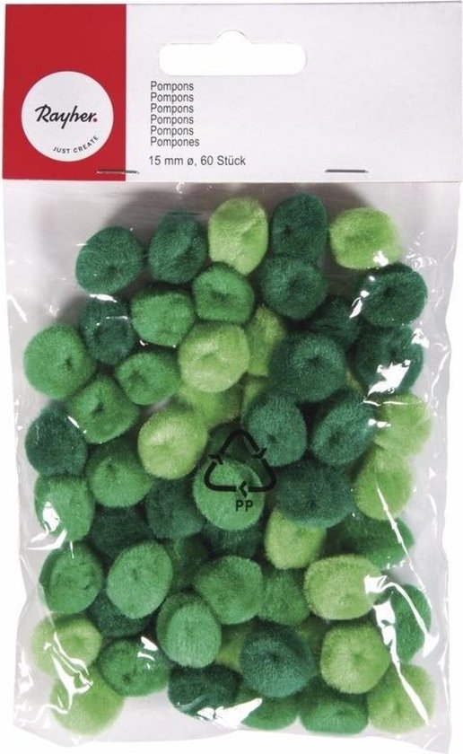 60x stuks knutsel pompons 15 mm groen - Hobby en knutselen materialen | bol