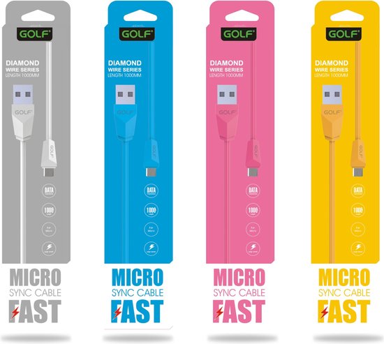 Golf Diamond series - Micro-USB naar USB kabel - 1m - Wit | bol.com