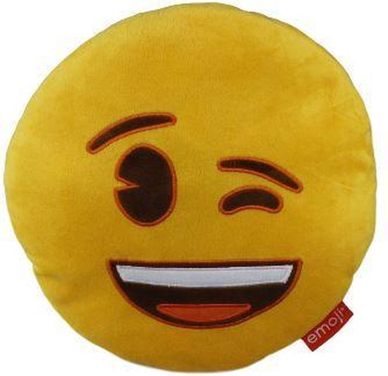 Vormkussen Emoji Wink / Autokussen - Geel - 30x30x4cm - Knuffel | bol.com