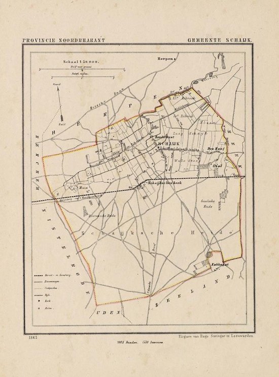 Historische kaart, plattegrond van gemeente Schaijk in Noord Brabant ...