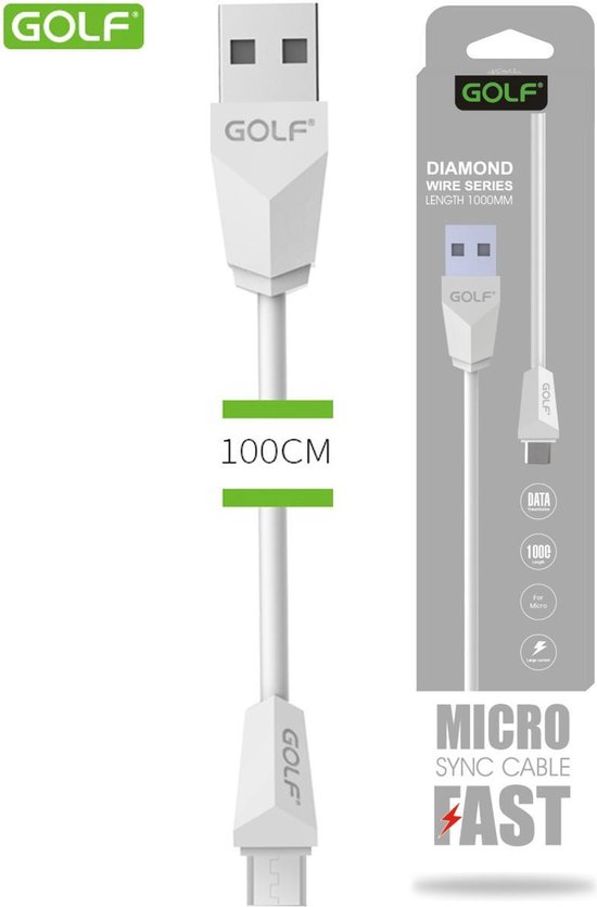 Golf Diamond series - Micro-USB naar USB kabel - 1m - Wit | bol.com