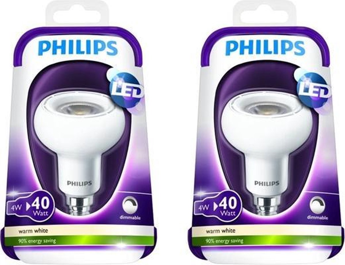 Philips LED Lamp - Reflector - Dimbaar - 4W = 40W - E14 Fitting - 2 ...