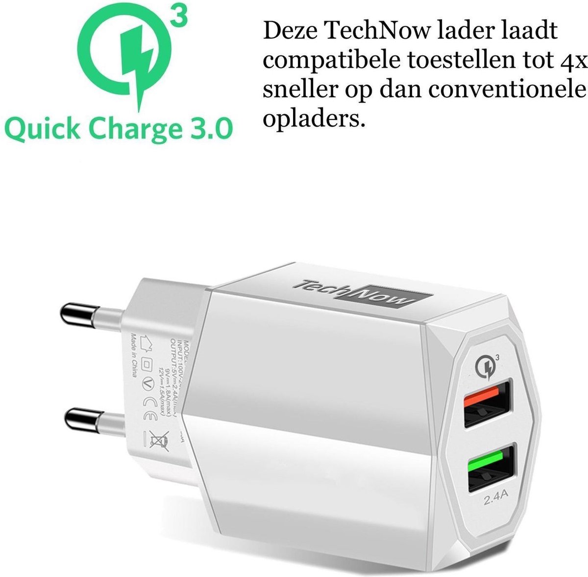 TechNow Oplader Fast Charge Snellader met 2x USB C Kabel - Twee Poorten met 18 Watt -... | bol.com