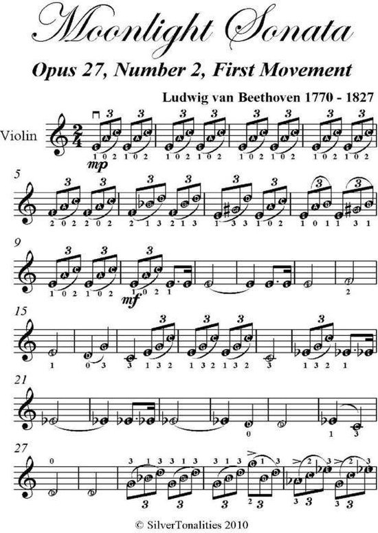 Moonlight Sonata Easy Violin Sheet Music (ebook), Ludwig Van Beethoven ...