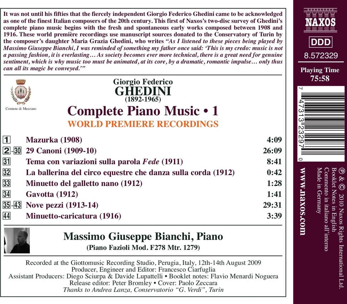 Massimo Bianchi - Complete Piano Music 1 (CD), Massimo Bianchi | Muziek ...
