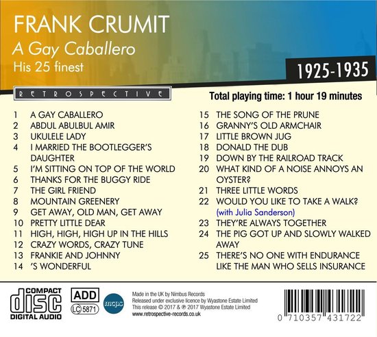 Frank Crumit - His 25 Finest (CD), Frank Crumit | Muziek | bol.com