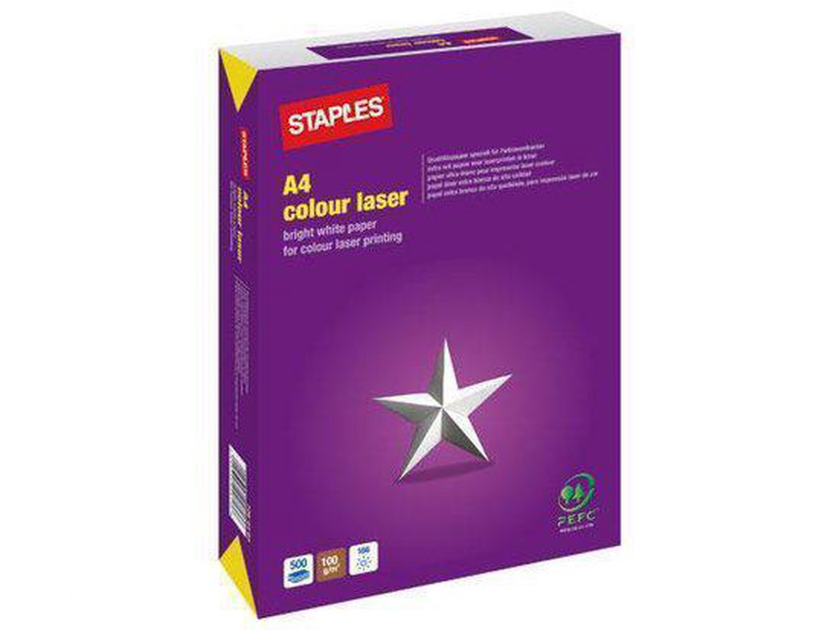 Staples Colour Laser Papier, A4, 100 g/m², Wit (doos 5 x 500 vel) | bol.com
