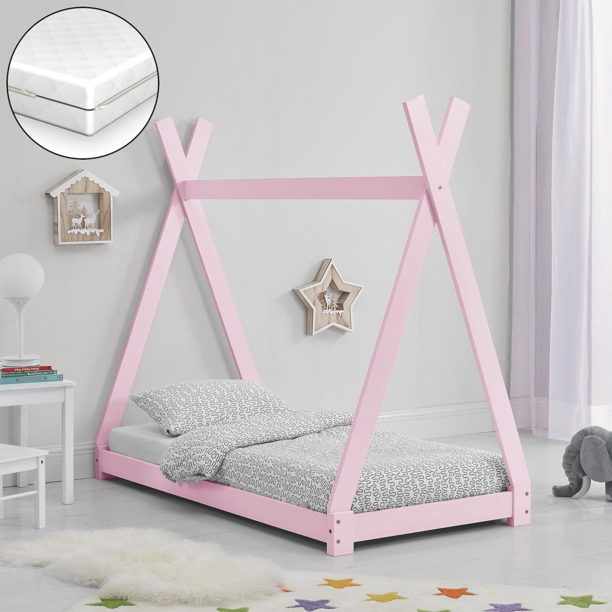 Juniorbed Tipi kinderbed incl. matras 80x160 cm roze | bol