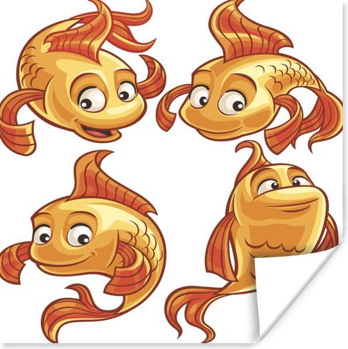 Une illustration de quatre affiche de poissons rouges 100x100 cm ...