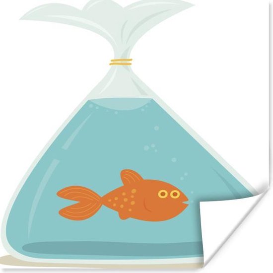 Une illustration d'un poisson rouge dans un sac poster 100x100 cm ...