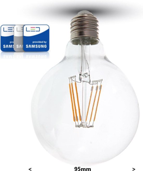 LED filament - G95 - 6W - 806 Lumen - E27 - Helder glas - 300° - Samsung LED | bol.com