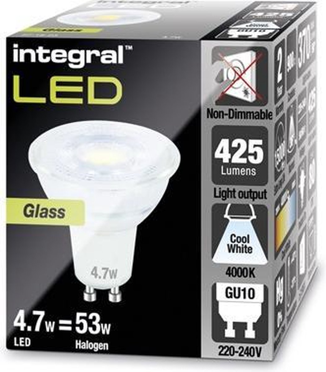 3 Pack - Integral GU10 LED Spot - 4.7W - 4000K Neutraal Wit - Non ...