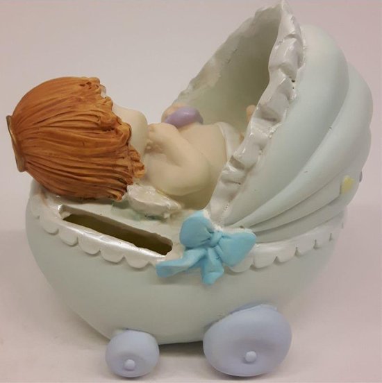 Spaarpot blauwe wandelwagen met baby | bol