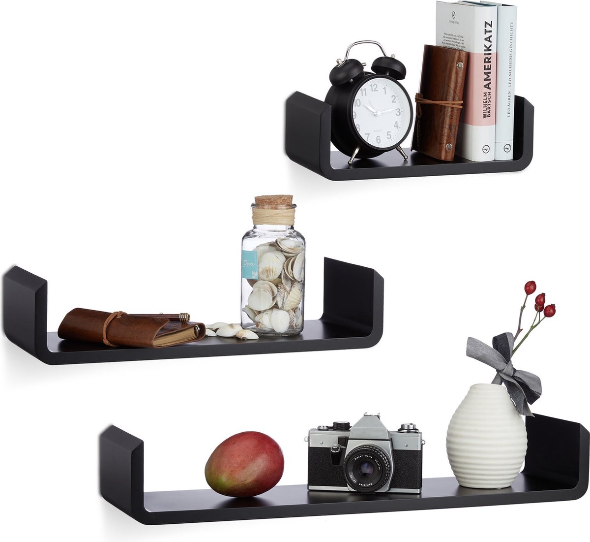 Relaxdays wandplank set van 3 - U-vorm - wandbox - MDF - zwevend ...