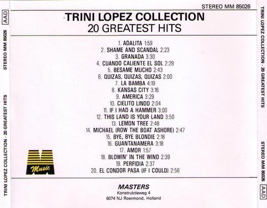 Trini Lopez Collection - 20 Greatest Hits, Trini Lopez | CD (album ...