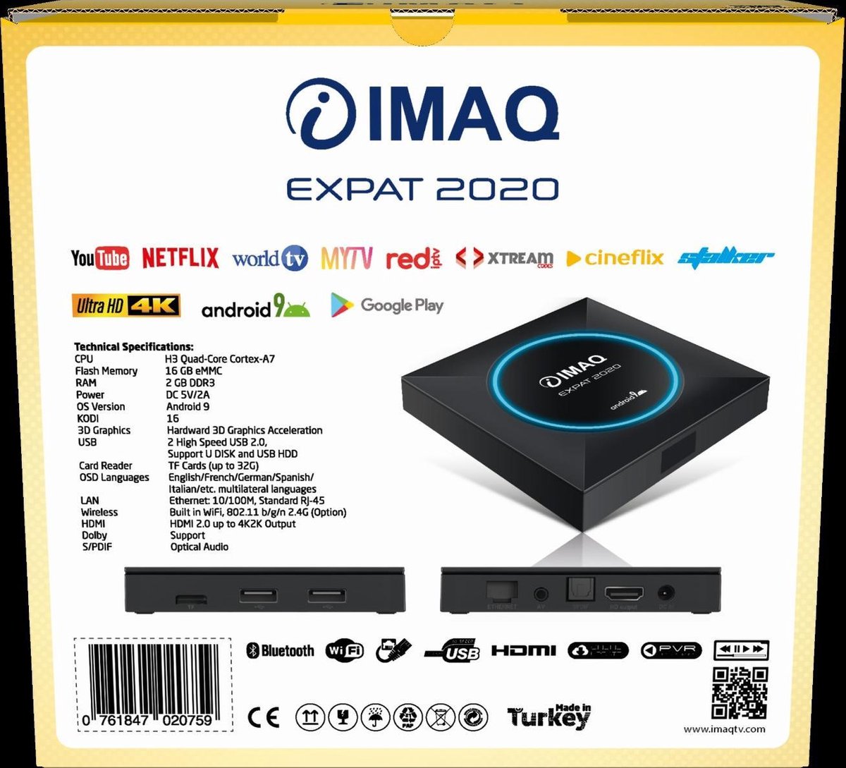 IMAQ EXPAT 2020 2GB RAM 16GB FLASH Android 9 Tv Box Smart TV BOX met 2 ...