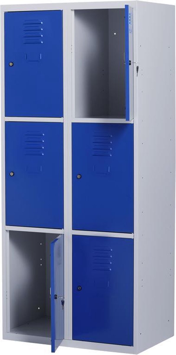 Lockerkast metaal met slot - 6 deurs 2 delig - Grijs/blauw - 180x80x50 ...