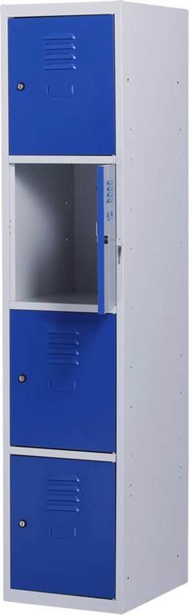 Lockerkast metaal met slot - 4 deurs 1 delig - Grijs/blauw - 180x40x50 ...