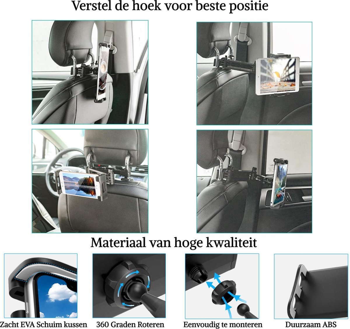 Telefoon & Tablet Houder voor Auto Hoofdsteun - Statief Smartphone ...