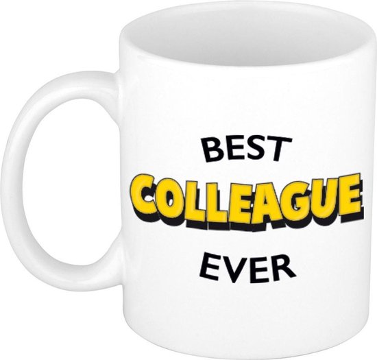 Best colleague ever cadeau mok / beker wit met gele cartoon letters - 300 ml -... | bol