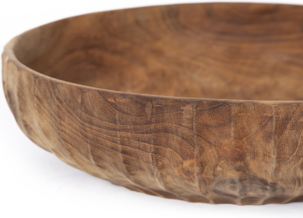 Houten hand carved Fruit / Sla schaal; bak; kom Iris - Teak Hout rond Ø ...