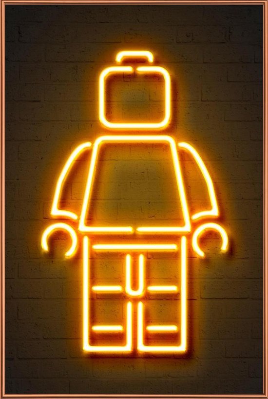JUNIQE - Poster met kunststof lijst Neon Lego -20x30 /Oranje & Zwart ...