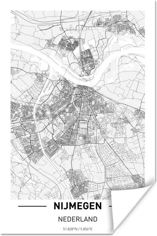 Poster Stadskaart Nijmegen - 80x120 cm - Plattegrond | bol