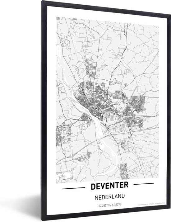 Fotolijst incl. Poster - Stadskaart Deventer - 40x60 cm - Posterlijst - Plattegrond | bol