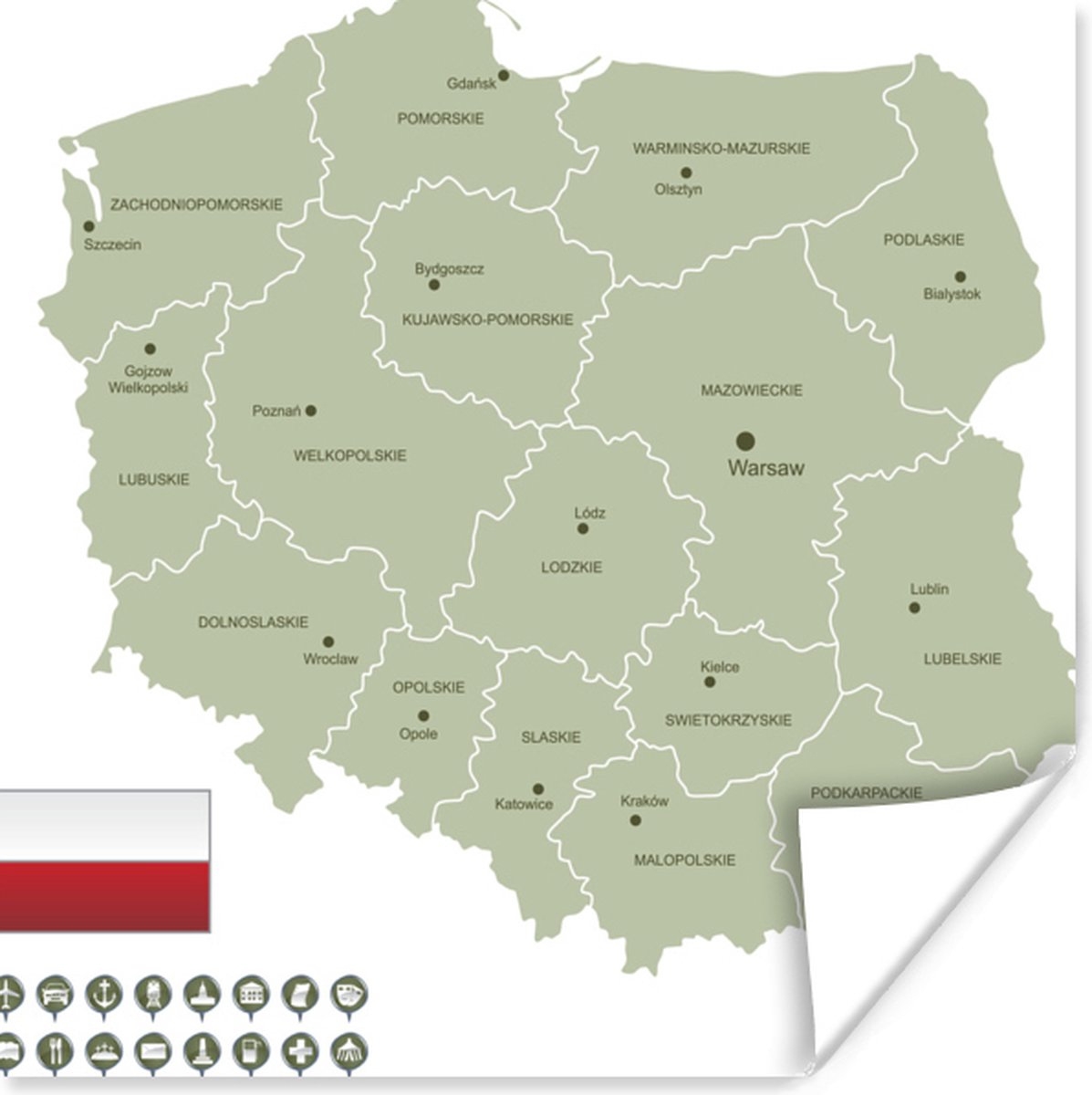 Poster tekening van een gedetailleerde kaart van Polen - 30x30 cm | bol.com