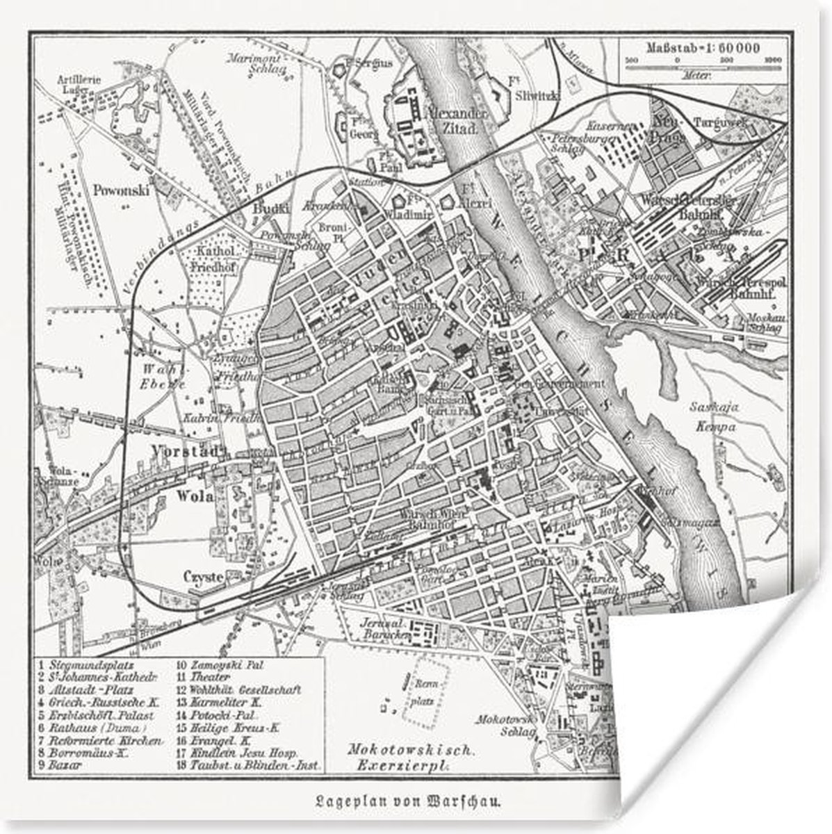 Un plan de la ville historique de la ville polonaise de Varsovie poster ...