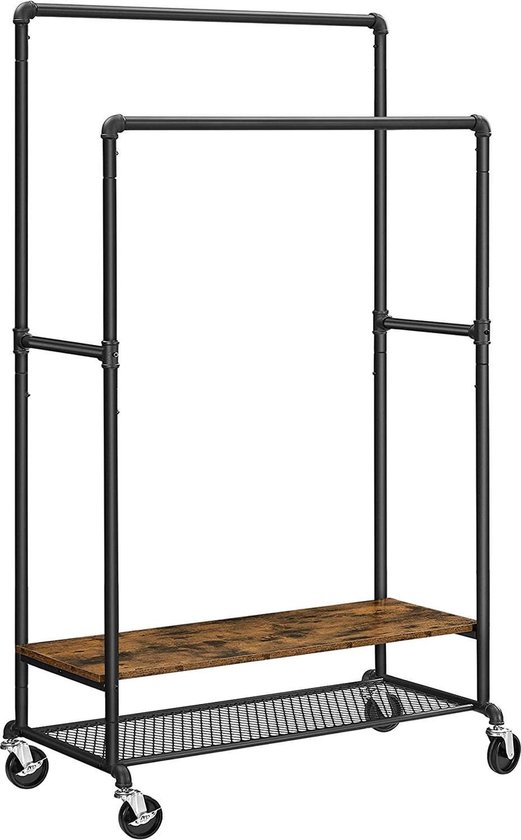 kledingrek met 2 kledingroeden, kapstok met 2 planken, met wielen ...