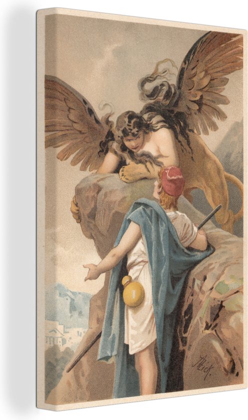 Canvas Schilderij Een illustratie van Oedipus en de Sfinx - 20x30 cm ...