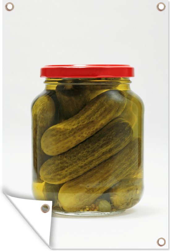 Tuinposter - Tuindoek - Tuinposters buiten - Glazen pot met augurken ...