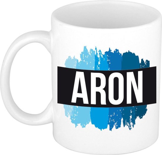Aron naam cadeau mok / beker met verfstrepen - Cadeau collega/ vaderdag ...