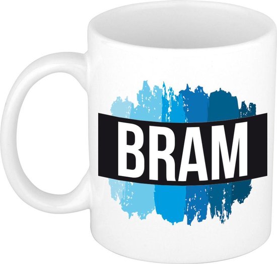 Bram naam cadeau mok / beker met verfstrepen - Cadeau collega/ vaderdag ...