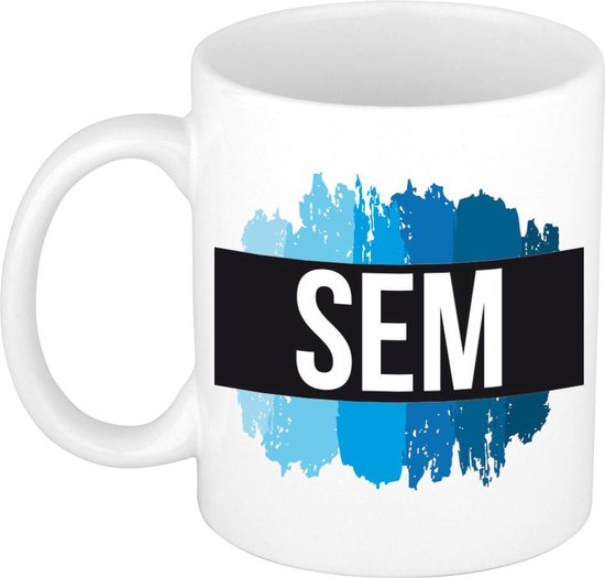 Sem naam cadeau mok / beker met verfstrepen - Cadeau collega/ vaderdag ...