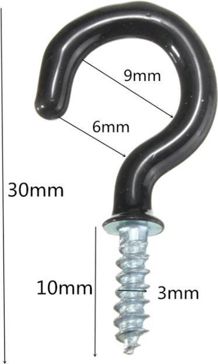 FSW-Products - 10 Stuks - Schroefhaken - Schroef haak - RVS - Zwart ...