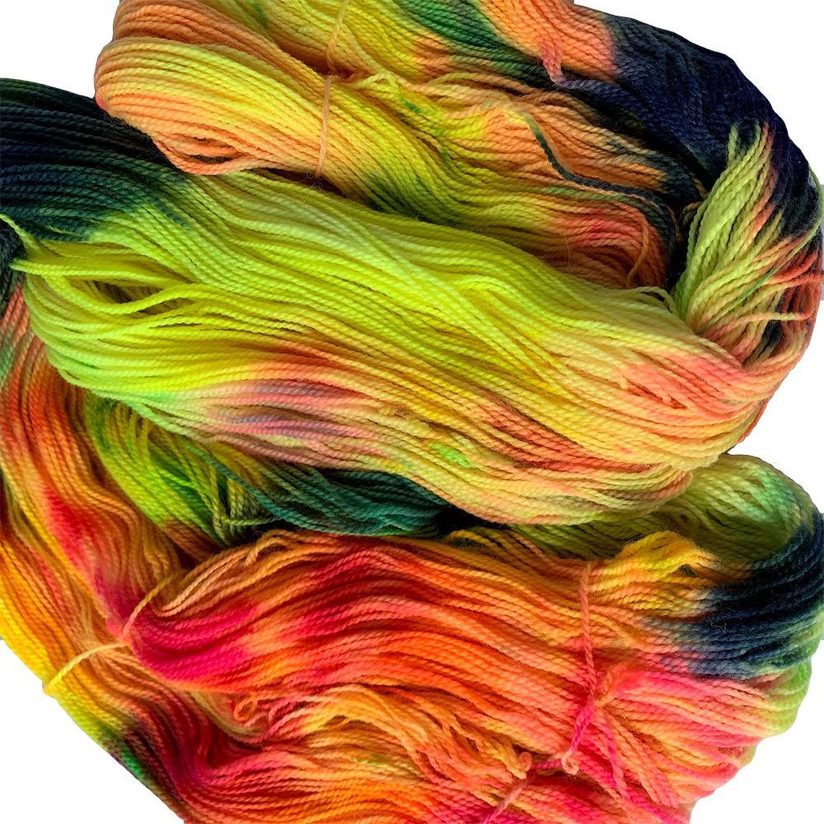Handgeverfd garen, Neon met Midnight blue 90% Merino Extrafine, 10% ...