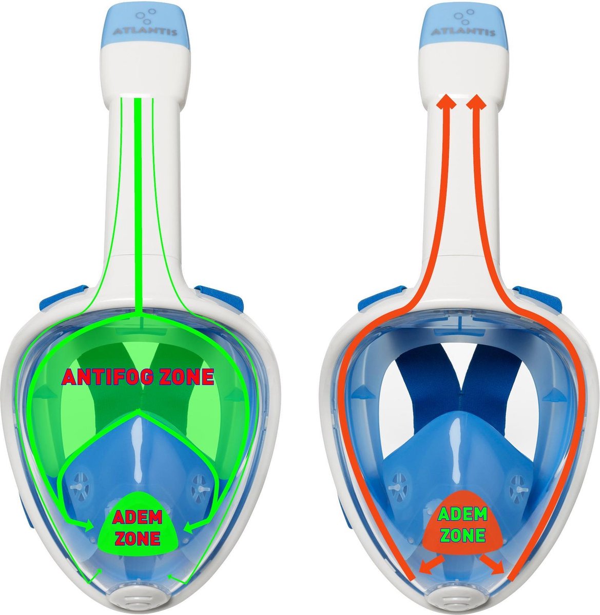 Atlantis Full Face Mask - Snorkelmasker - Volwassenen - Wit/Blauw - S/M ...