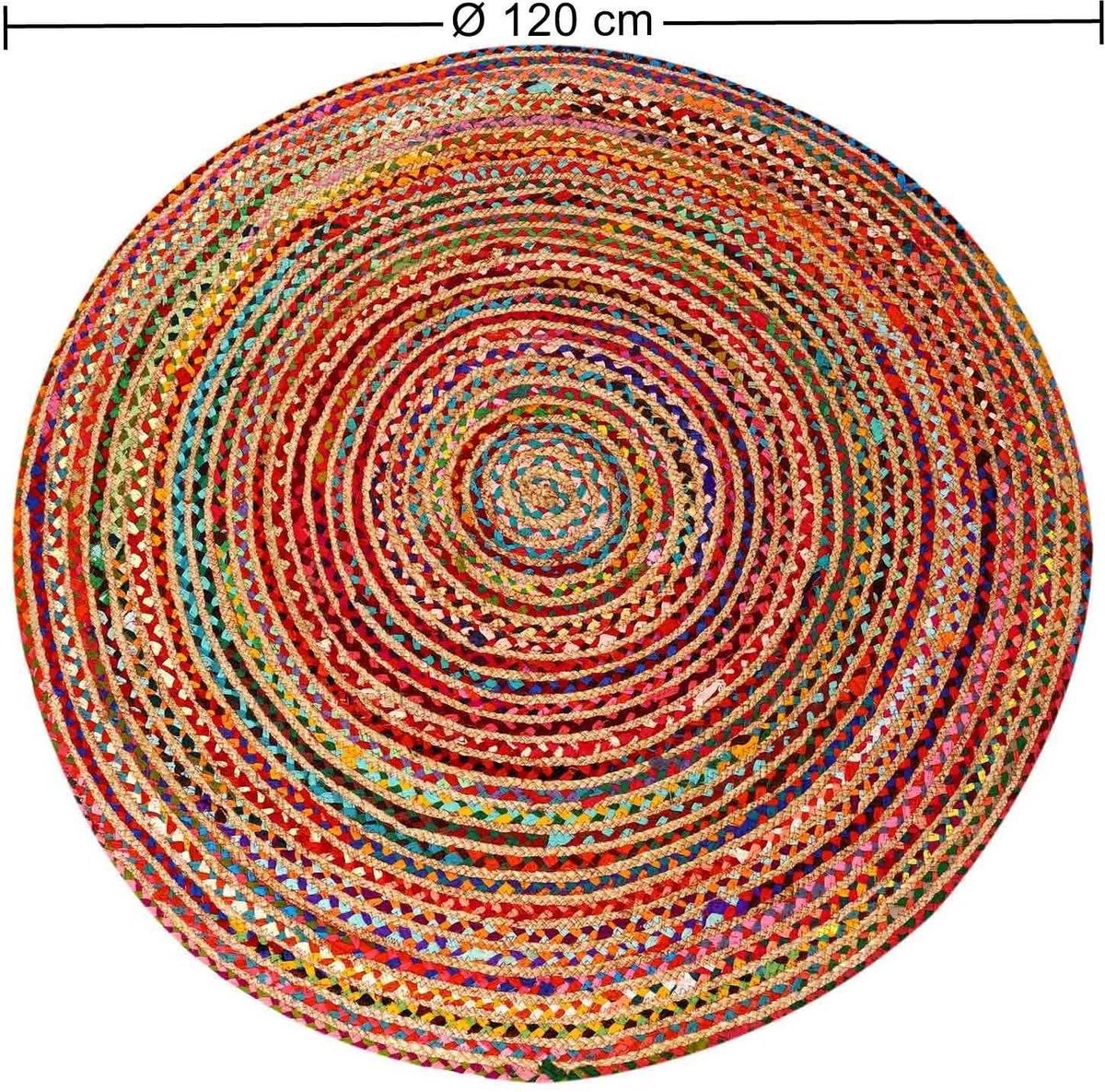 Jute tapijt Tamani kleurrijk Ø 120cm | Tapijtloper in boho-stijl van ...