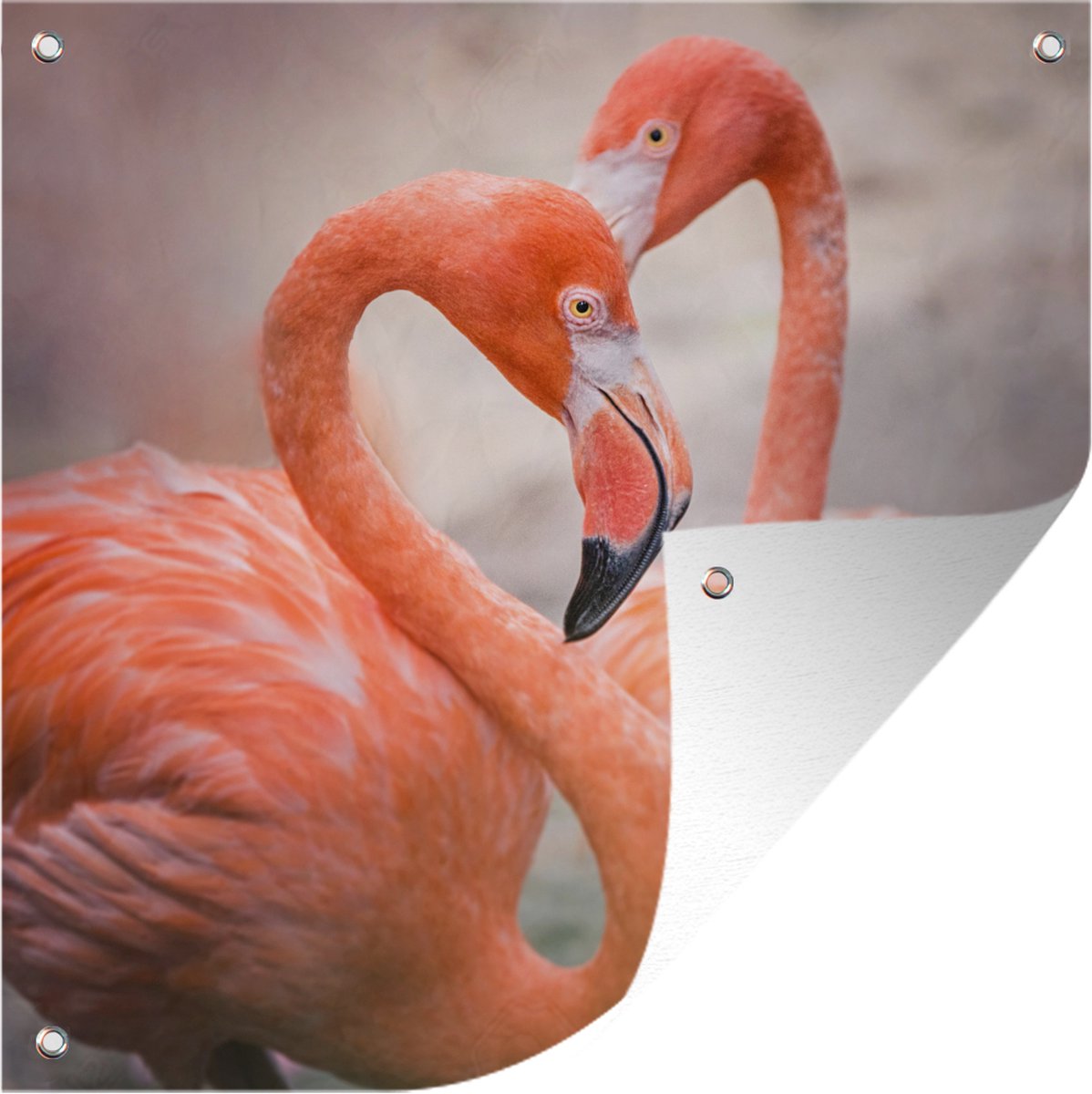 Tuindoek Twee rode flamingos vormen samen een hartje - 100x100 cm | bol