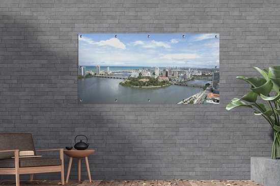 Wanddecoratie buiten Cityscape van Recife aan de Capibaribe rivier in ...