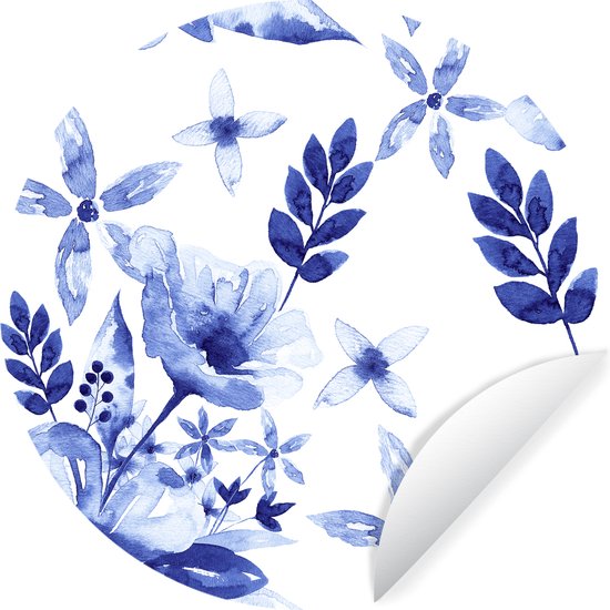 WallCircle - Muurstickers - Behangcirkel - Waterverf - Bloemen - Blauw - ⌀ 30 cm -... | bol
