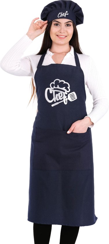 Chef Keukenschort met koksmuts 65x95 cm Nachtblauw Kookschort met ...