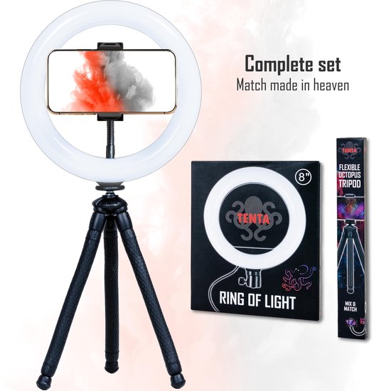TENTA® Vloggercam statief met Ringlamp - Vlog Kit Ringlight - Selfie ...