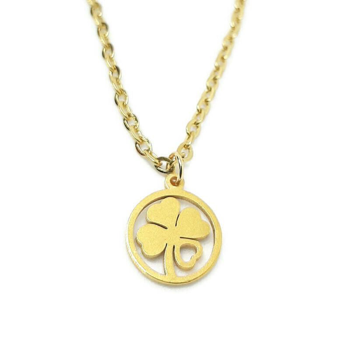 Bedelketting, klavertje vier, geluk, symbool, stainless steel, rvs ...