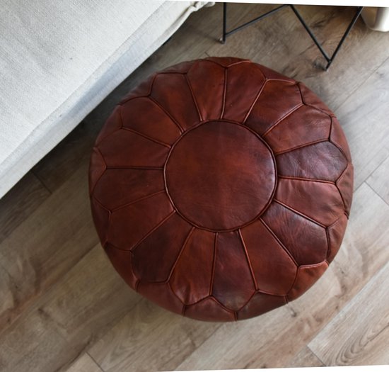 Poef Rond (XL) - Honing - Poef Leer - Handgemaakt - Ø60 x 35cm - Gevuld ...